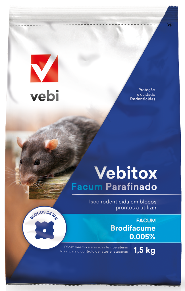 RATICIDA VEBITOX FACUM PARAFINADO BLOCOS (10 gr) 1,5 KG - Calisflor